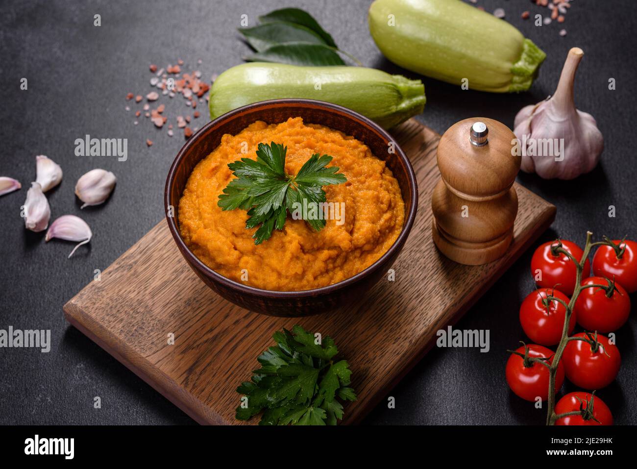 Vegetable paste, caviar from chopped vegetables. Studio Photo Stock ...