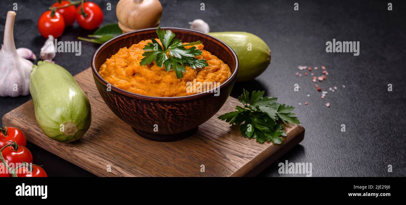 Vegetable paste, caviar from chopped vegetables. Studio Photo Stock ...