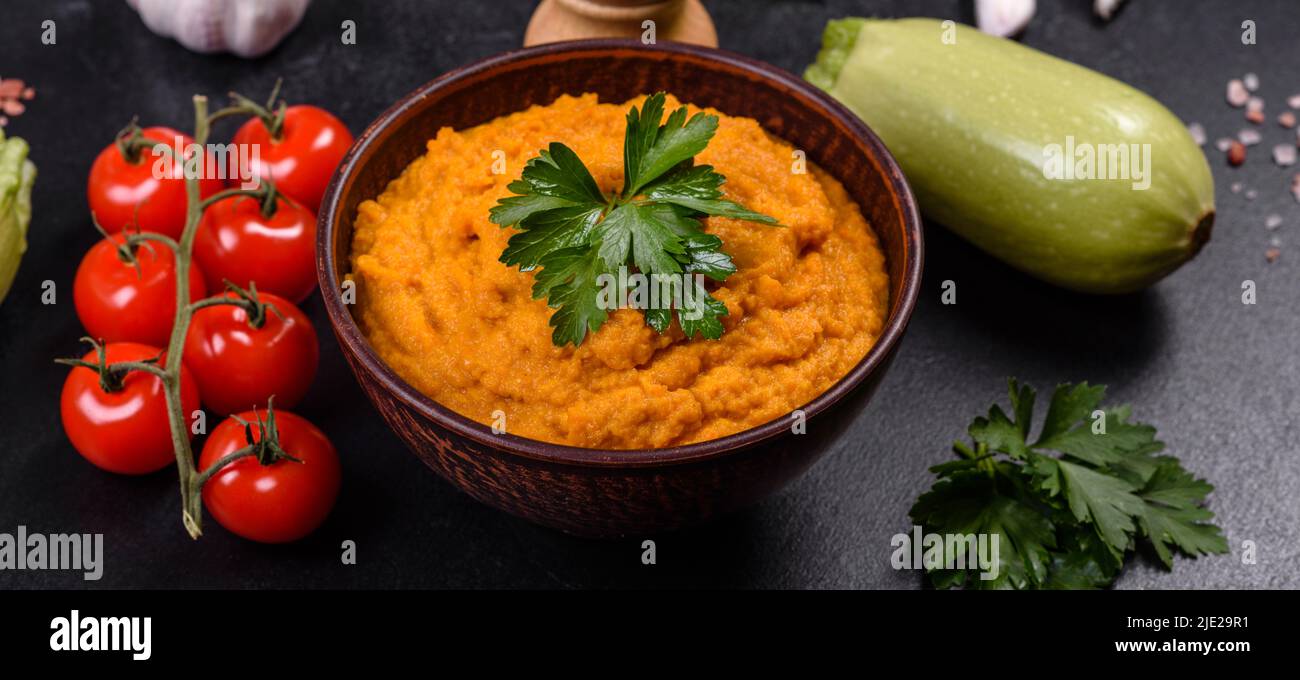 Vegetable paste, caviar from chopped vegetables. Studio Photo Stock ...