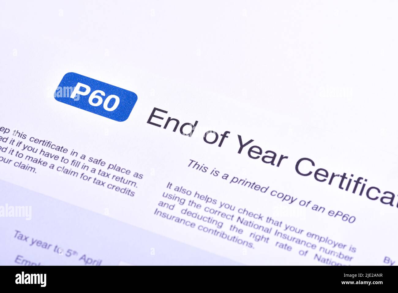 English Tax form P60 End of year certificate by HM revenue and customs ...