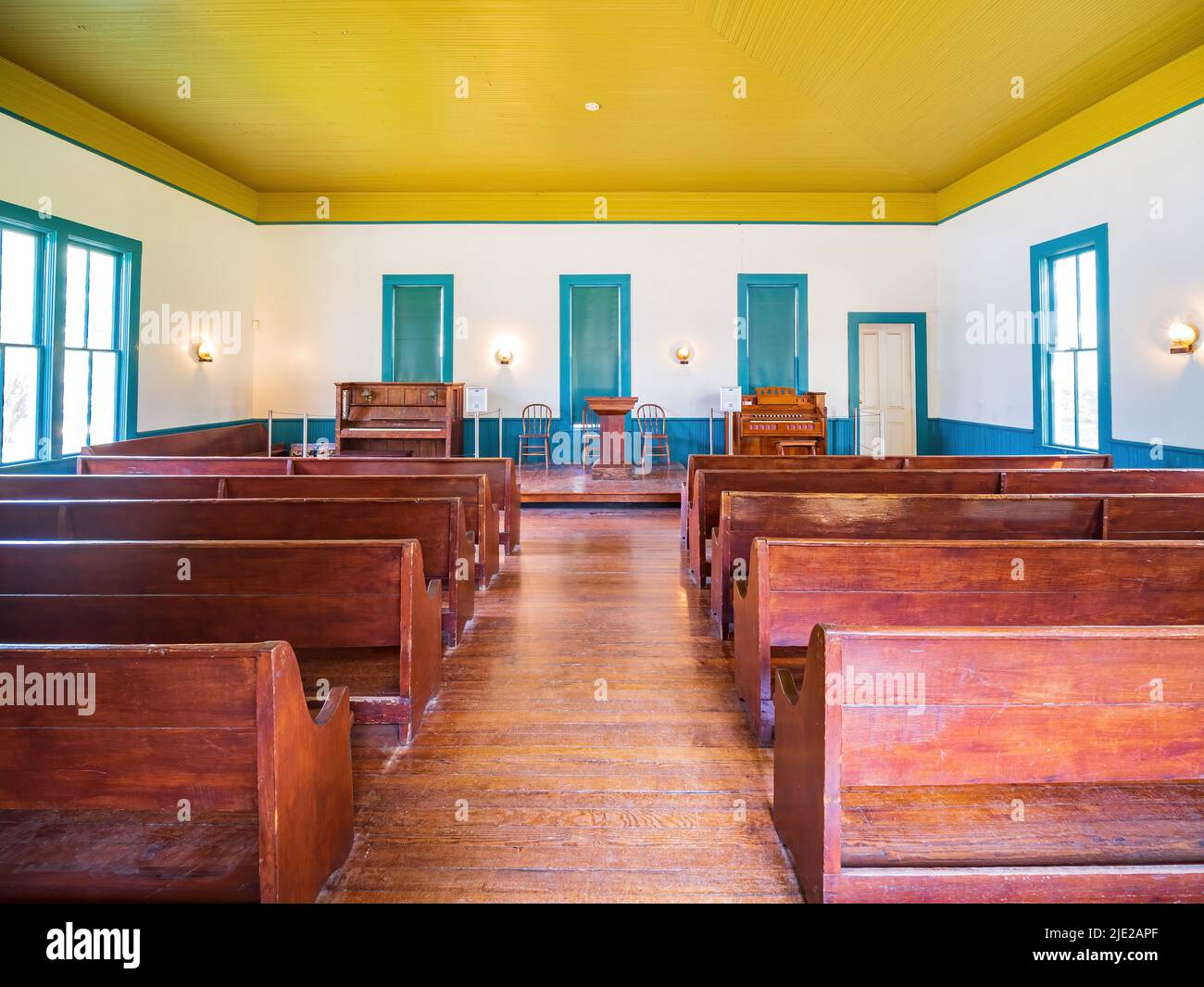 Texas, JUN 19 2022 - Interior view of the Pilot Grove Church in Old ...