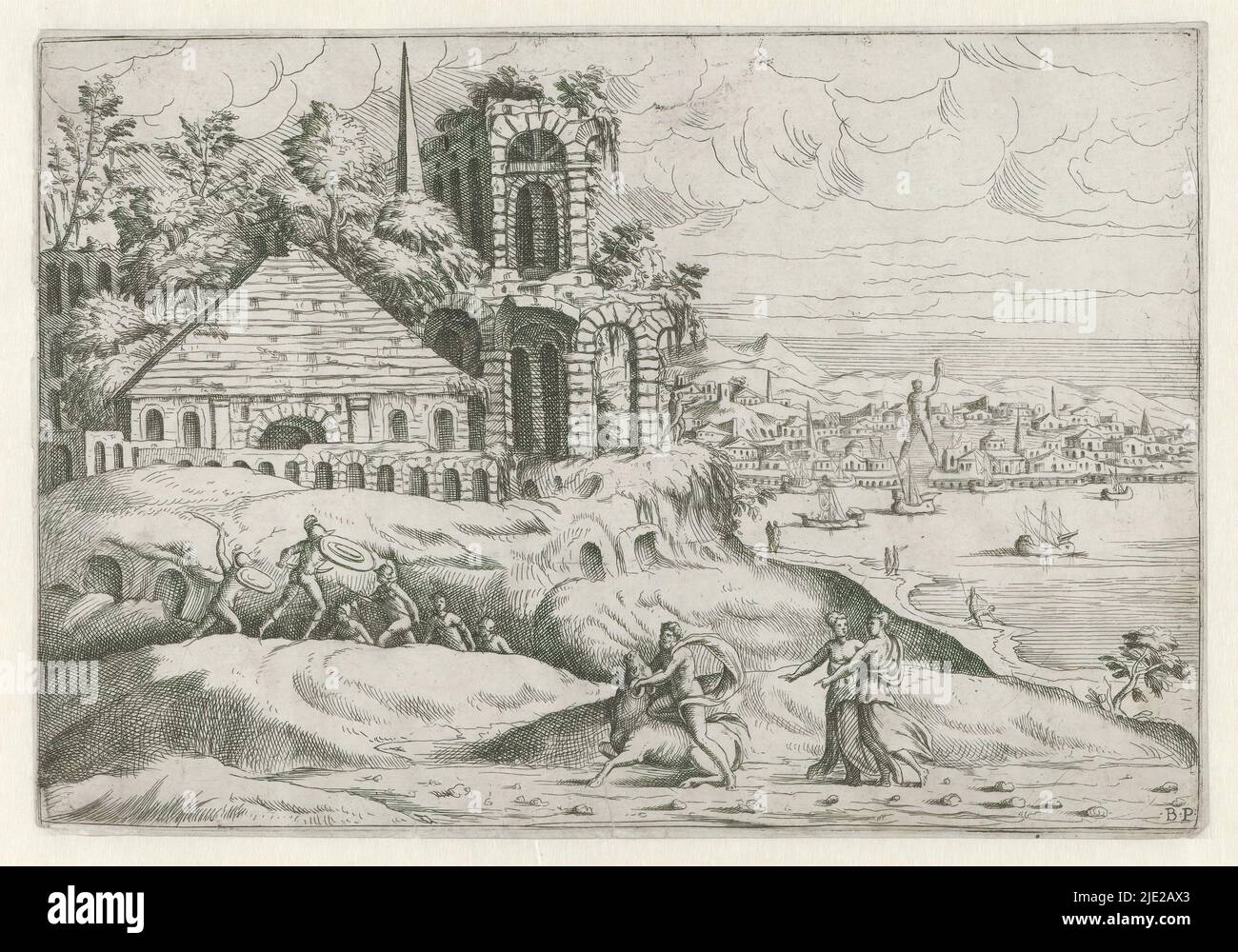 Landscape with ancient ruins and the Colossus of Rhodes, Landscapes ...