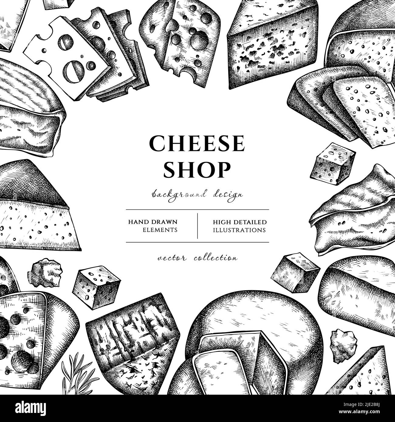 Cheese hand drawn illustration design. Background with sketch brie ...