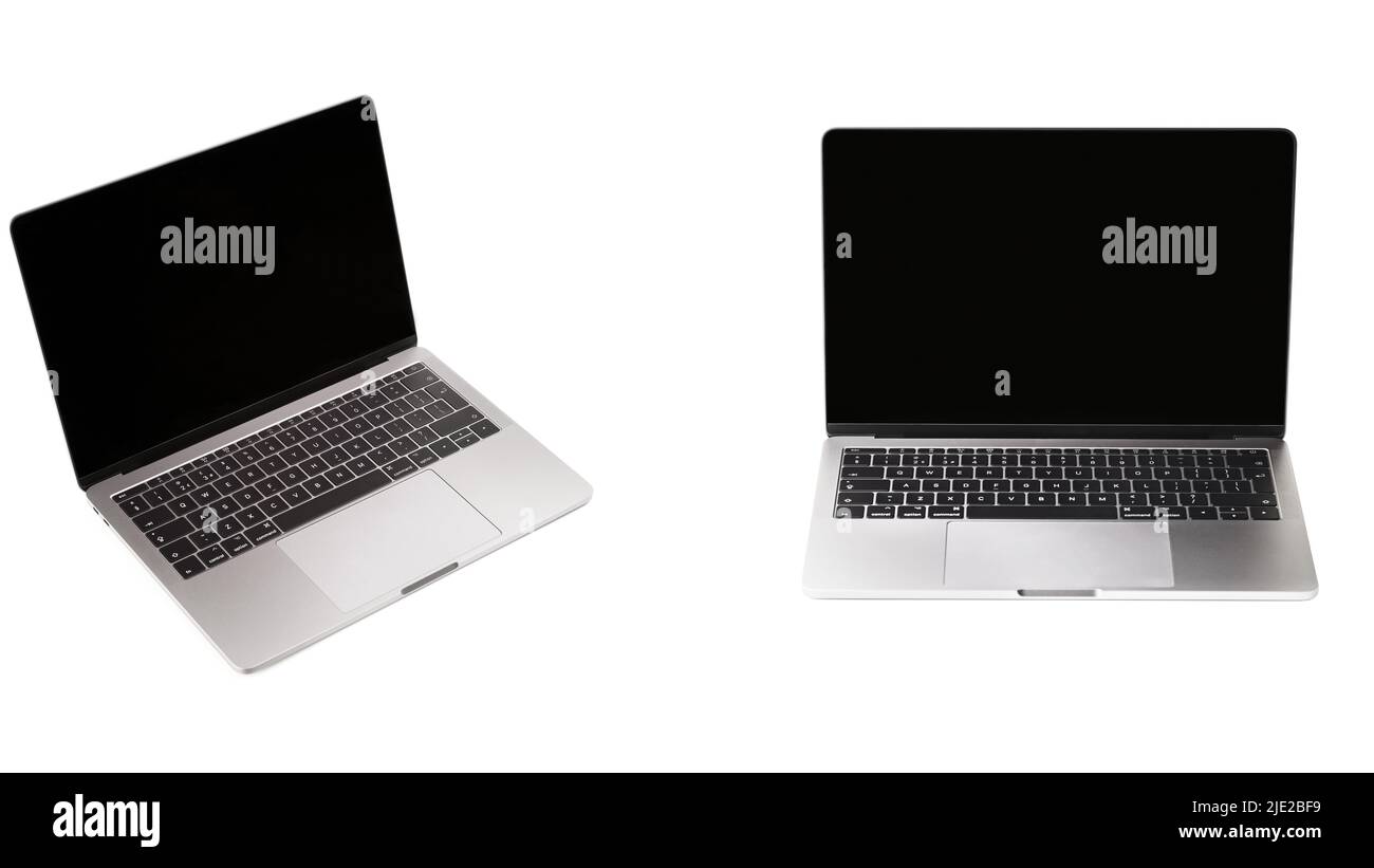 Aluminum laptop with blank screen. Isolated on white background Stock ...