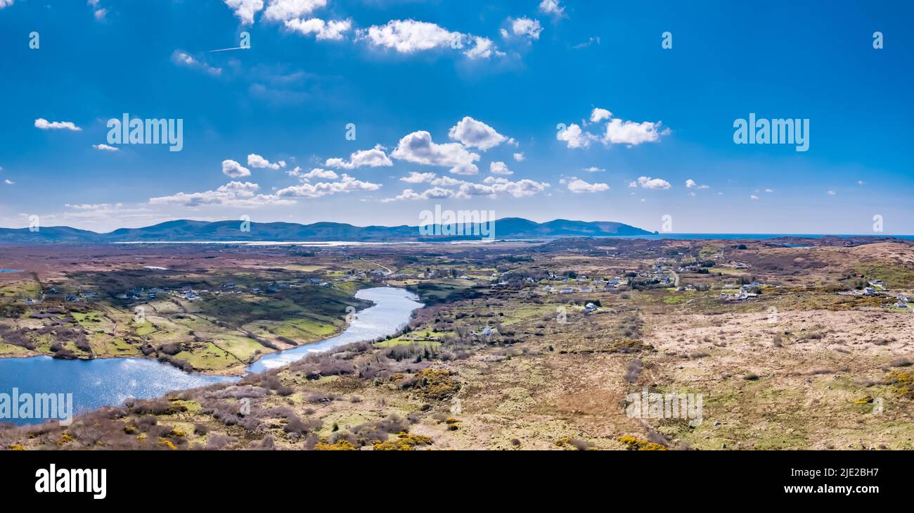 Aerial view of Lough fad, Rosbeg and Portnoo in County Donegal ...