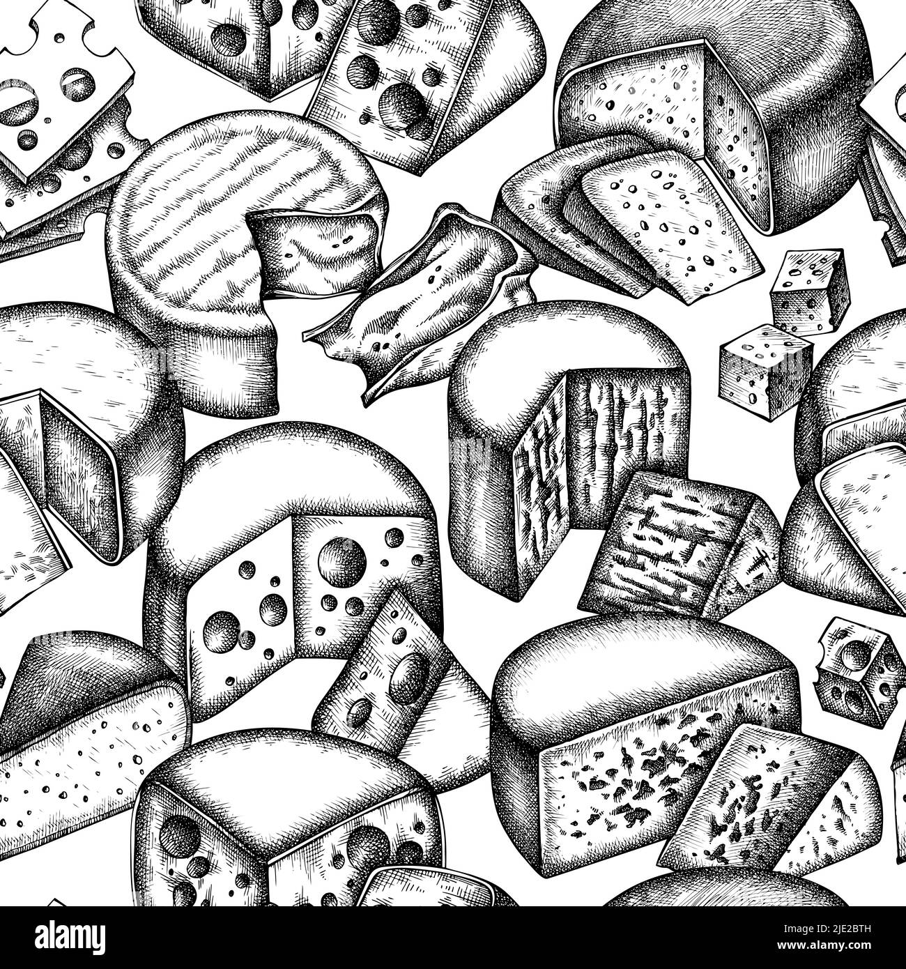 Cheese seamless pattern background design. Engraved style. Hand drawn ...