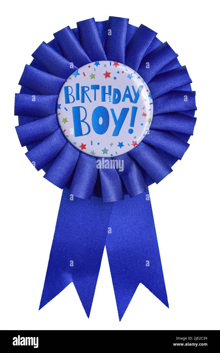 First prize blue ribbon award with birthday sign and shiny ribbon tails ...