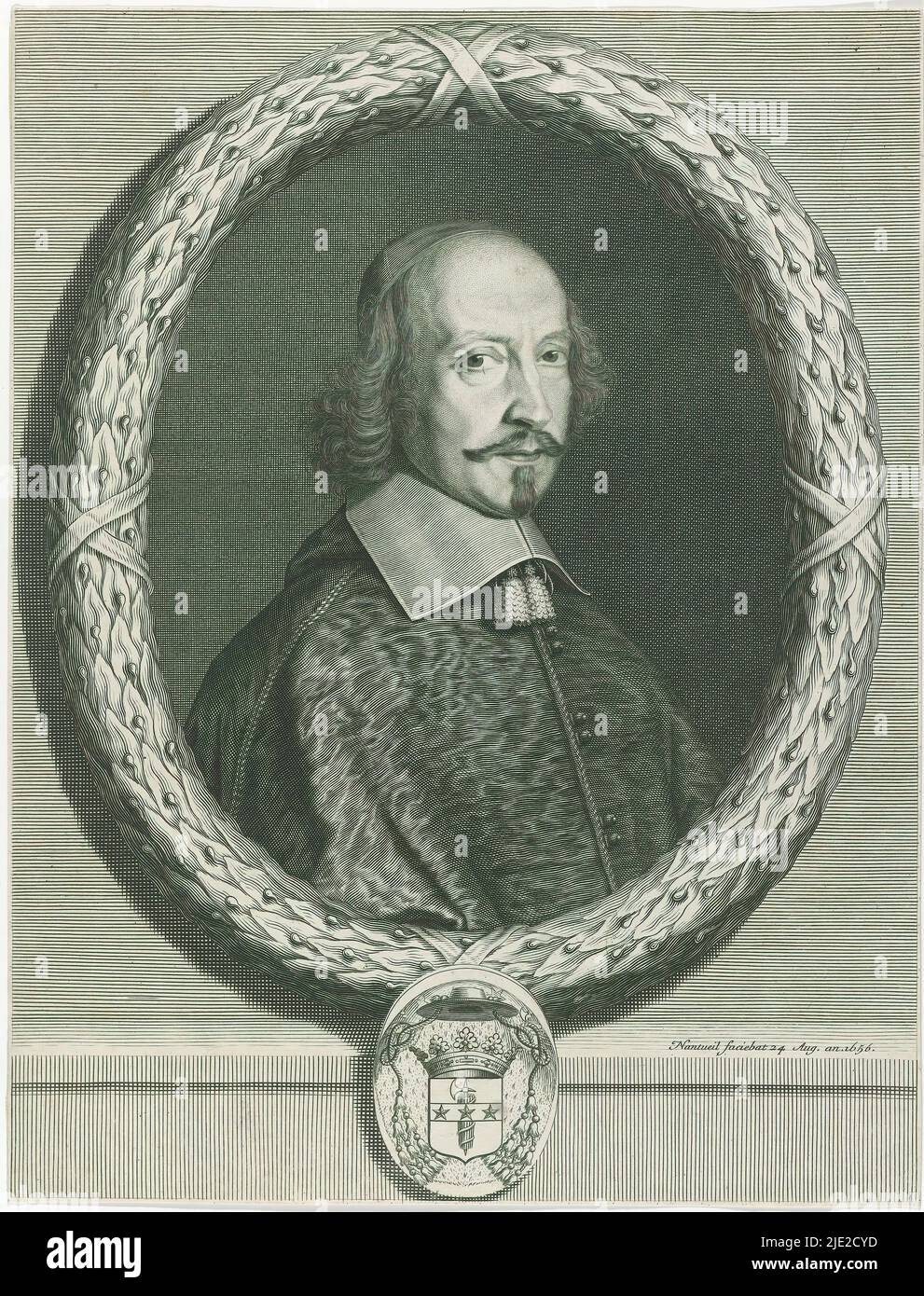 Portrait Cardinal Mazarin, Bust to right, in oval laurel wreath with ...