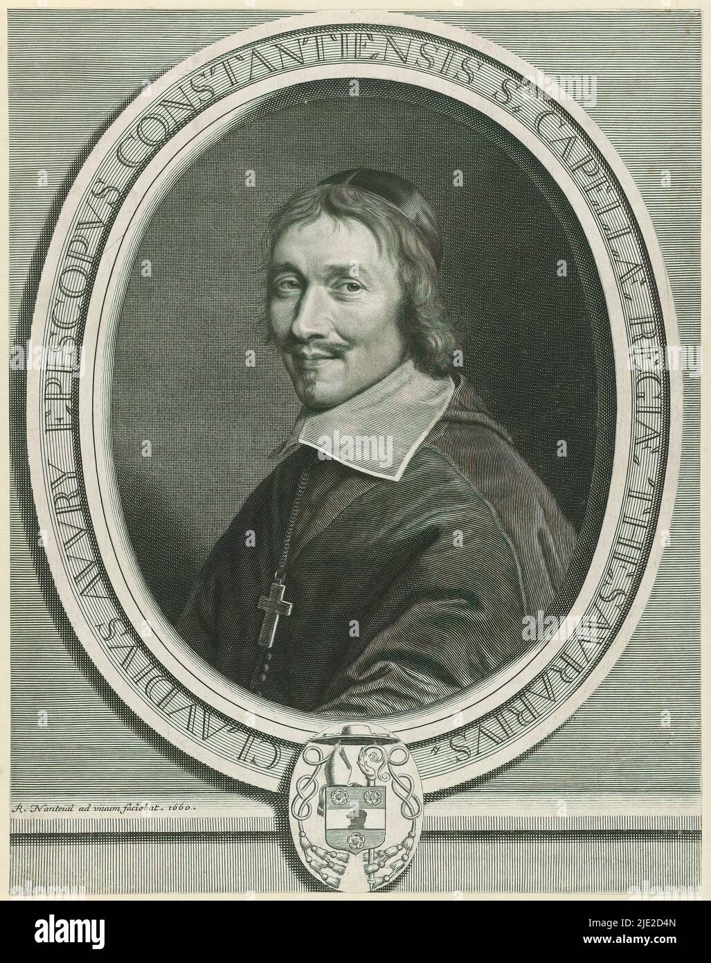 Portrait Claude Auvry, Bust to left, in oval frame with edge lettering ...