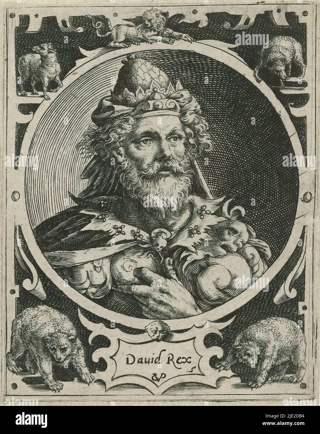 Medallion with David, Medallions with the heads of the nine heroes in a ...