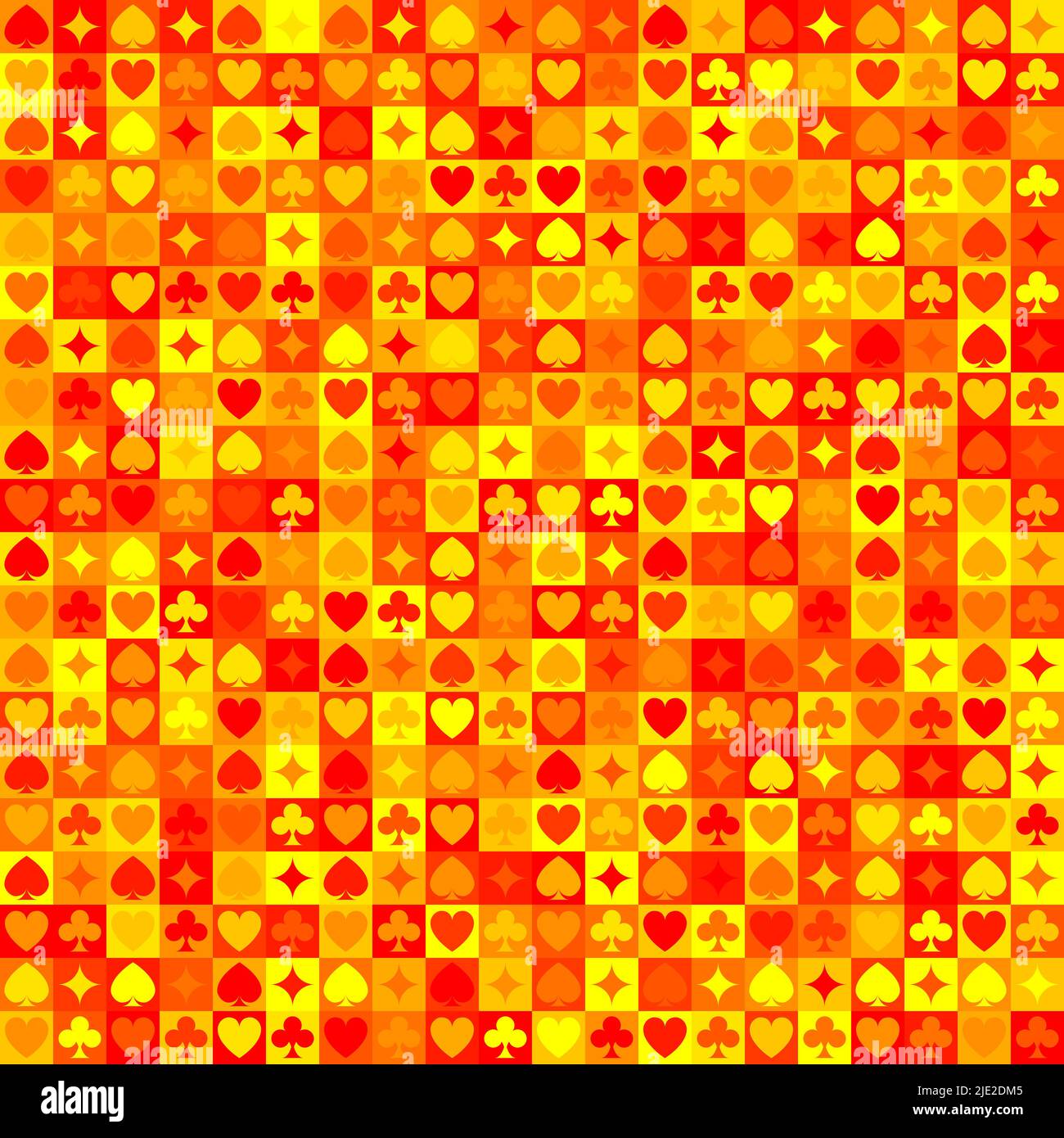 Sun fire red and orange colored vector playing cards suits seamless ...