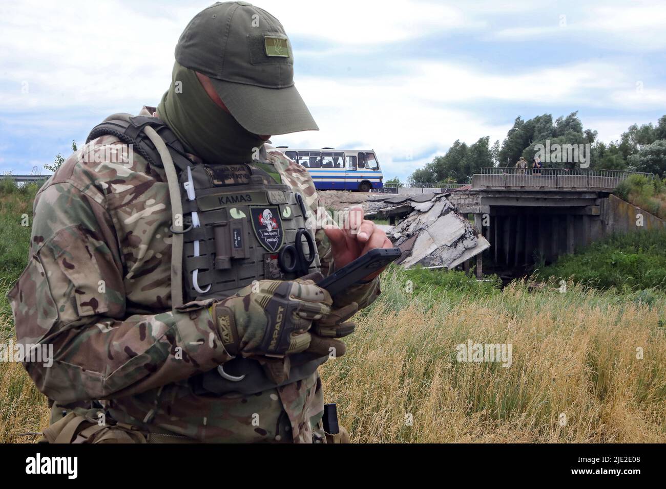 KYIV REGION, UKRAINE - JUNE 24, 2022 - Borvary Territorial Defence unit ...