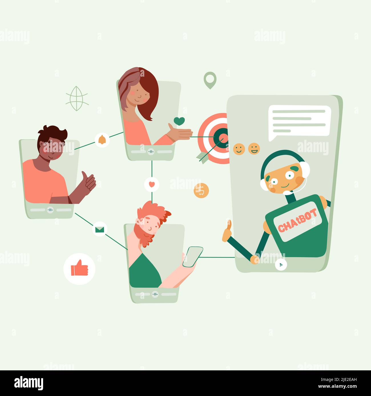 Chat bot social networks for marketing design, Flat illustration ...