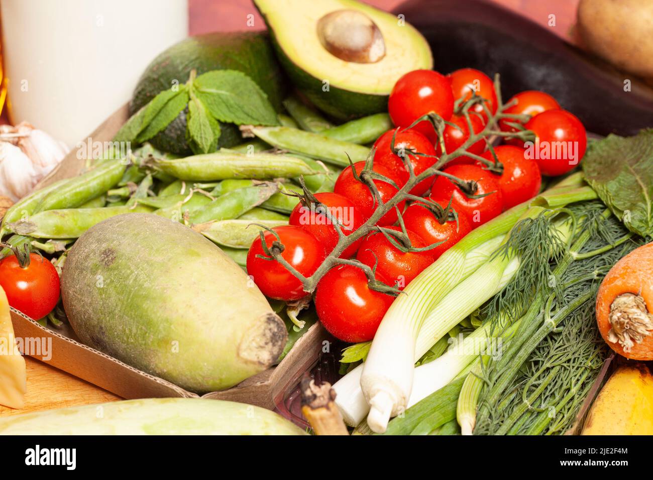 Healthy food selection with fruits,vegetables,milk Stock Photo - Alamy