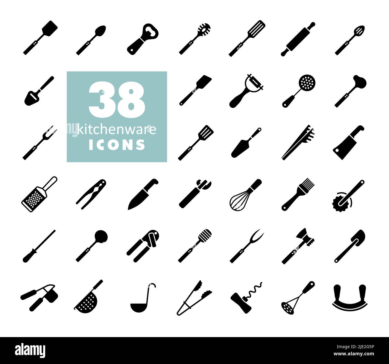 Kitchenware and kitchen appliances vector isolated glyph icon set ...