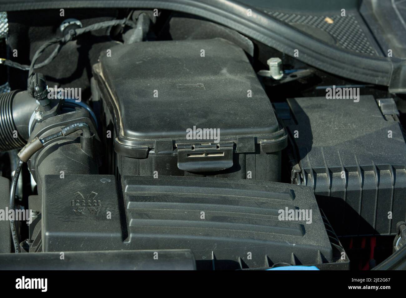 AUDI Q3 in black. Subcompact luxury crossover Audi Q3. Close-up of the ...