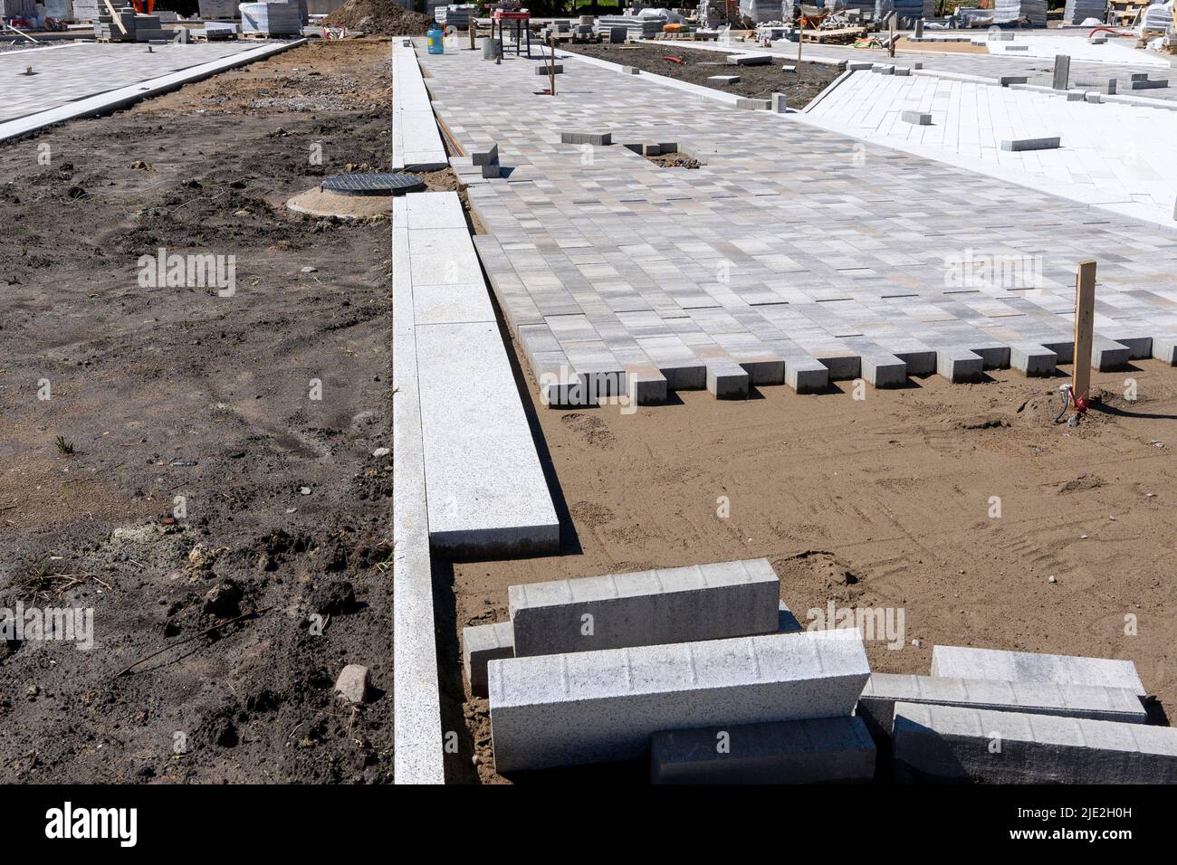construction of pedestrian paths in the city square. city park Stock ...