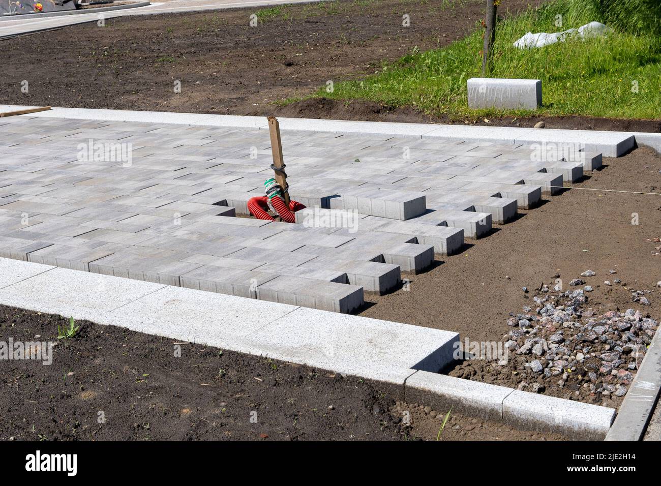 construction of pedestrian paths in the city square. city park Stock ...