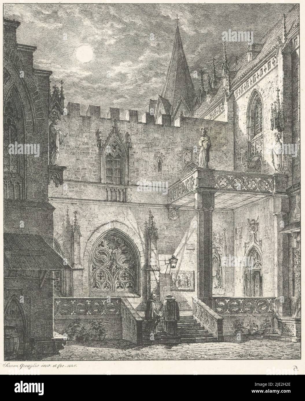 View of a Gothic monastery, print maker: Simon Quaglio, (mentioned on ...