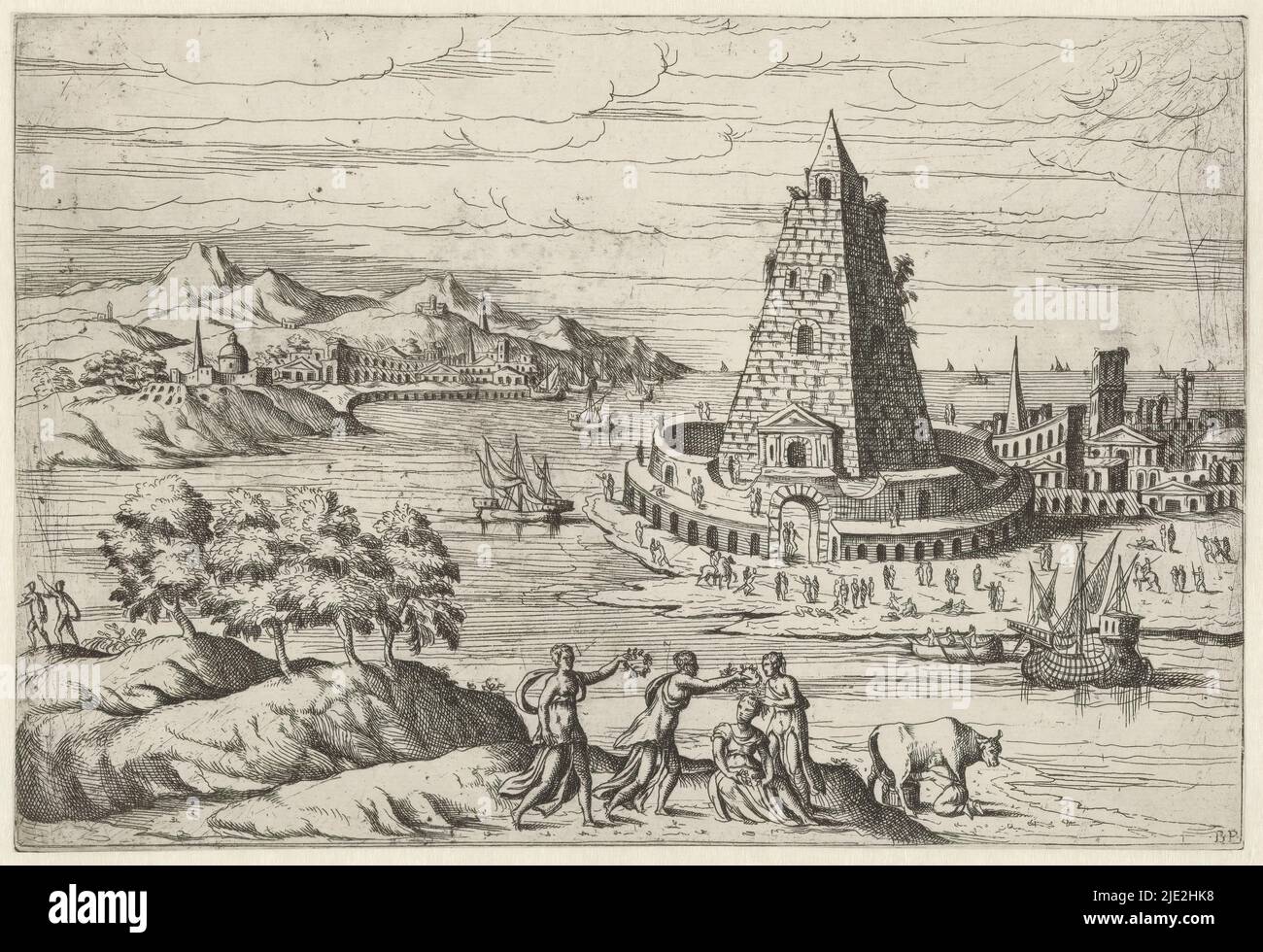 Landscape with fantasy architecture and pyramid, Landscapes with ruins ...