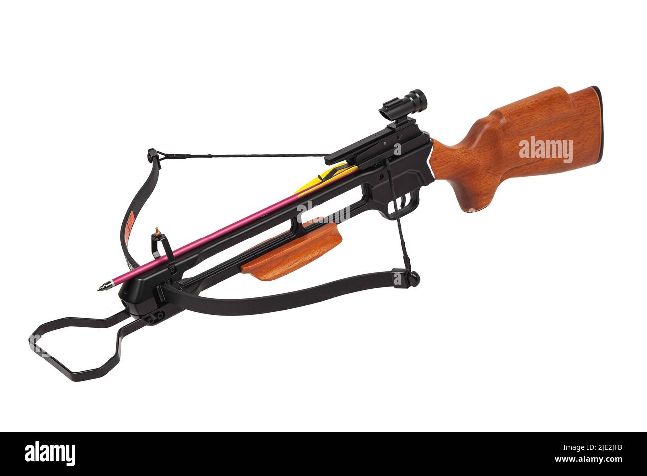 Modern crossbow with a wooden stock. Quiet weapon for hunting and ...