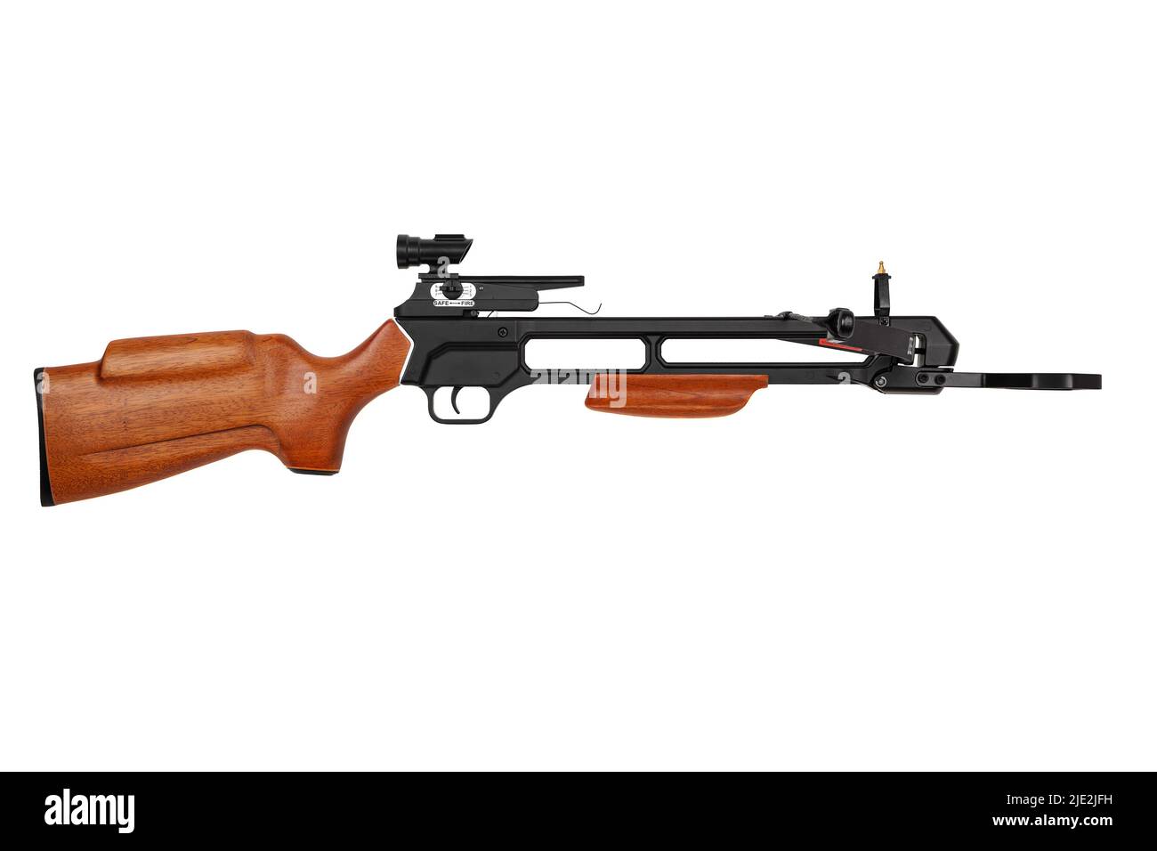 Modern crossbow with a wooden stock. Quiet weapon for hunting and ...
