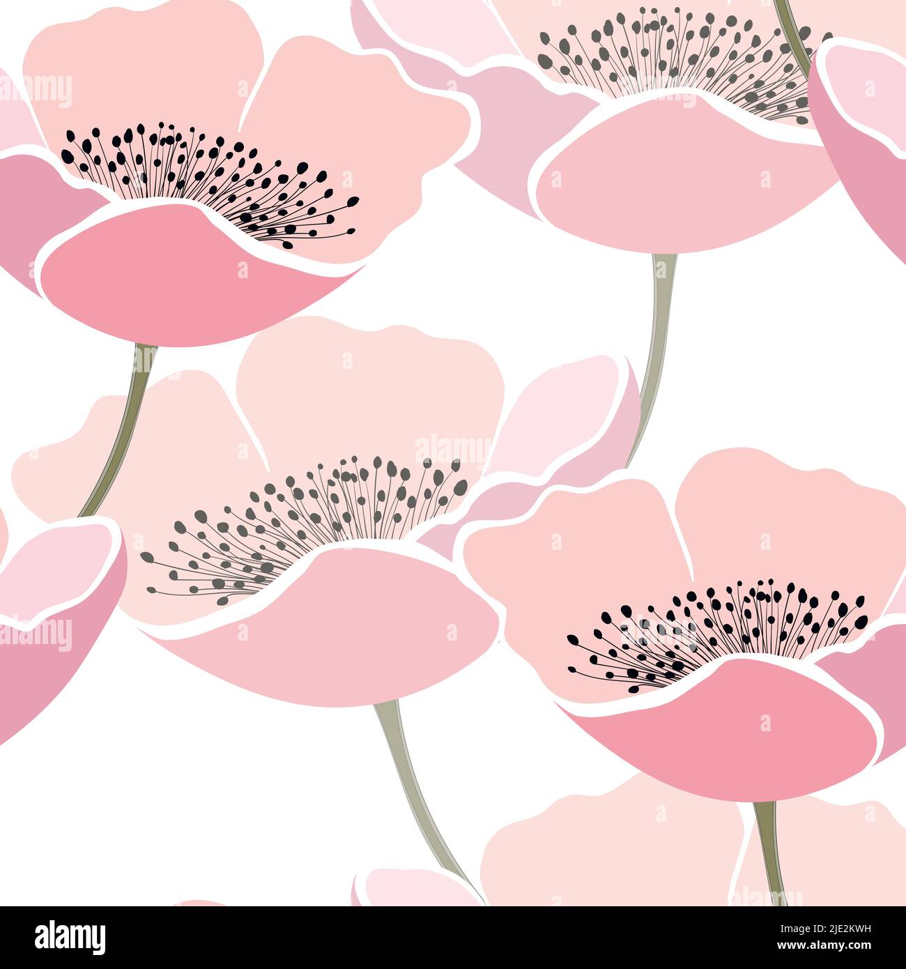 Seamless floral pattern with pink tulips. Cartoon style. Design for ...