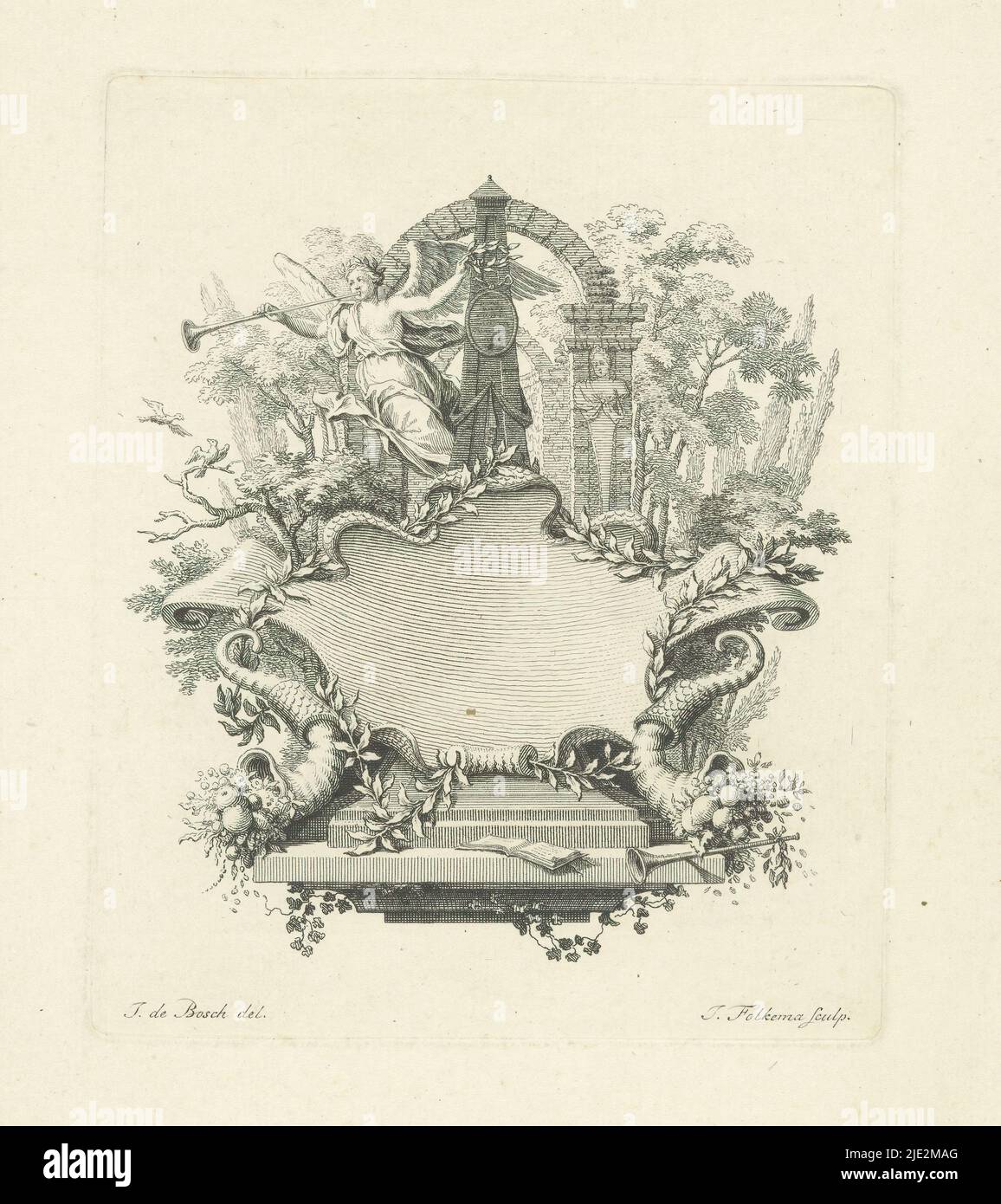 Commemorative column with cartouche, Allegorical emblem with ...