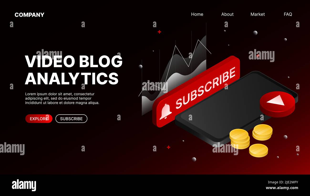 Website Landing Page for Video Blog Analytics. Vector illustration Stock Vector Image & Art - Alamy