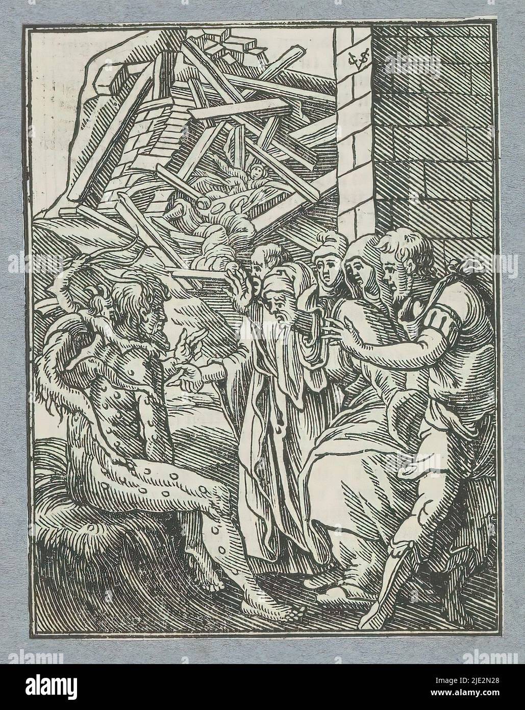 Satan covers Job with sores, Job sits on the dung heap, while being ...