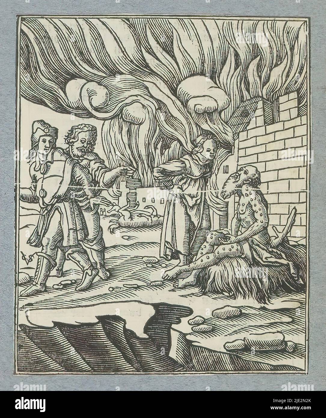Temptation of Job, Job sits on the dung heap, covered with sores. He is ...