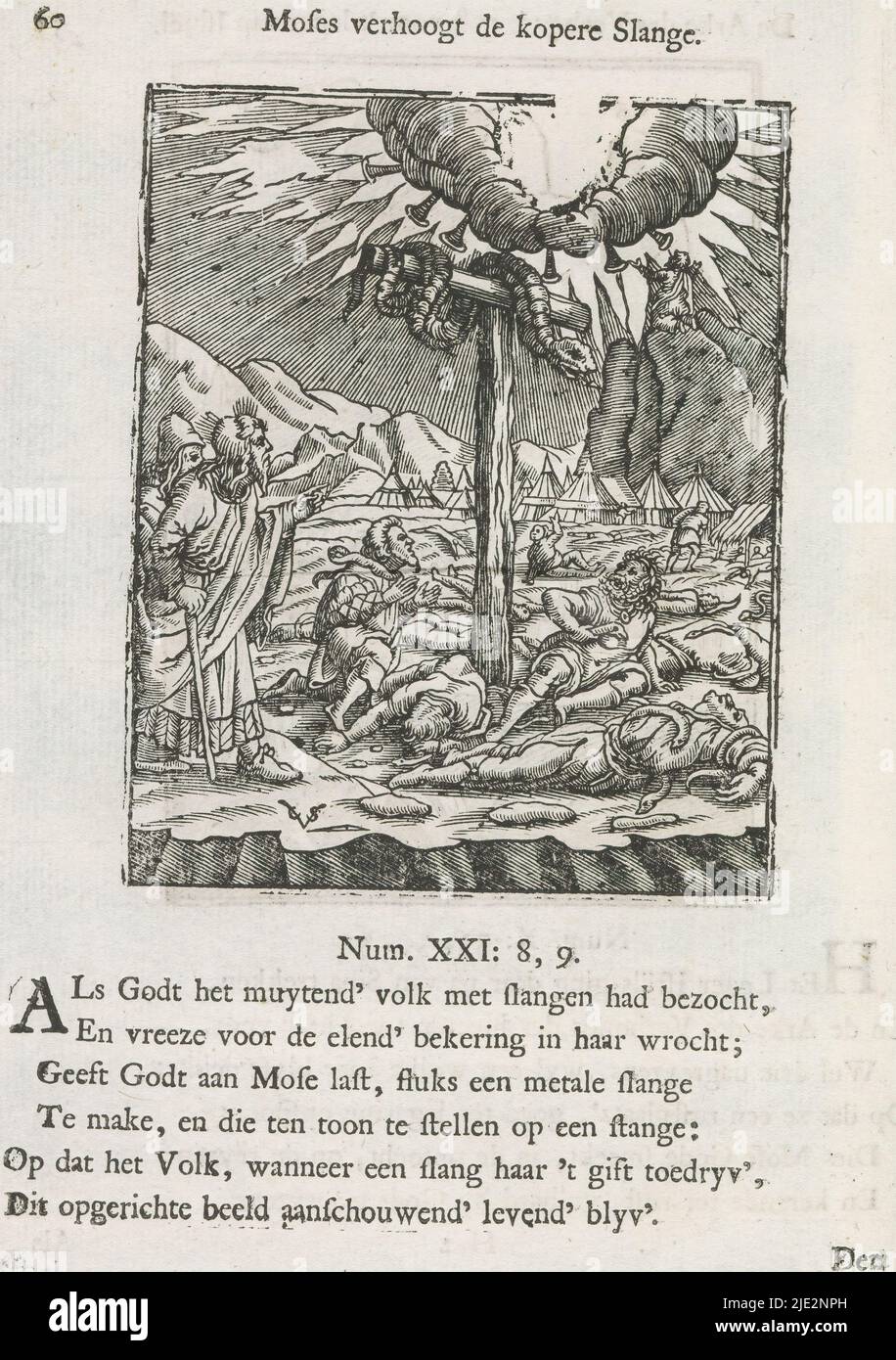 Raising the copper serpent, Moses raises the copper serpent (title on ...