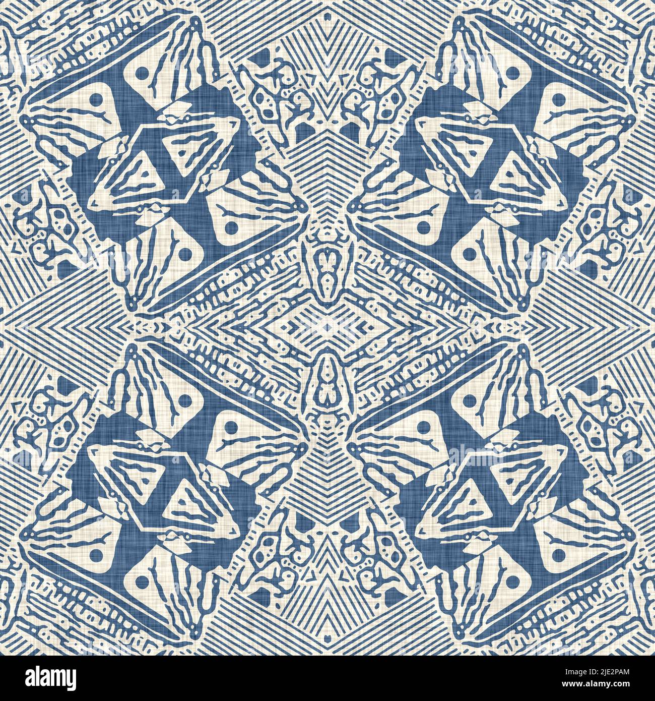 French blue linen effect geometric pattern. Classic 2 tone European ...