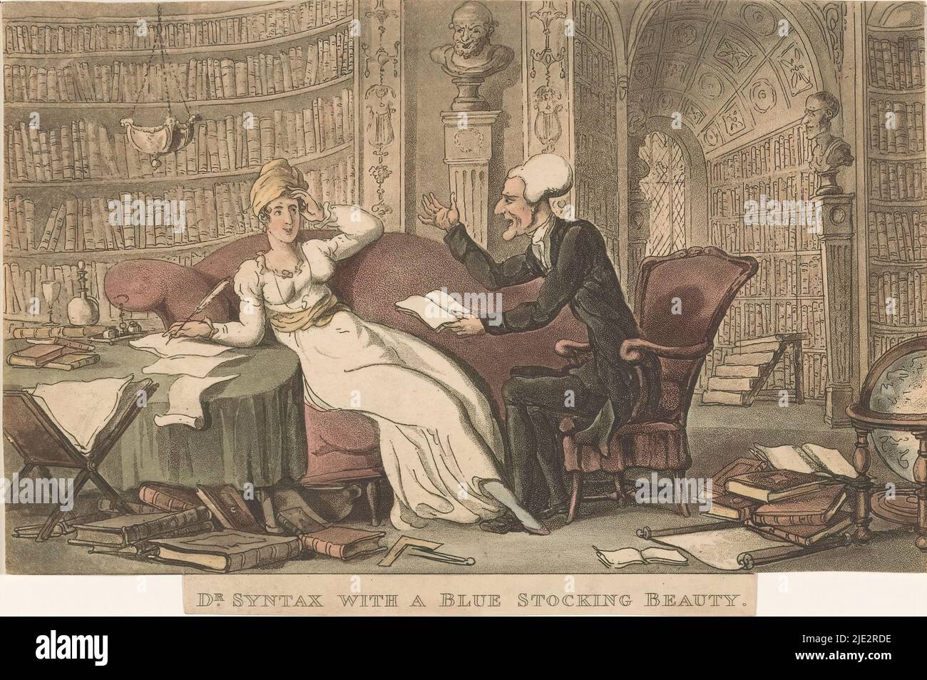 Doctor Syntax with a woman in a library, Dr. Syntax with a blue ...
