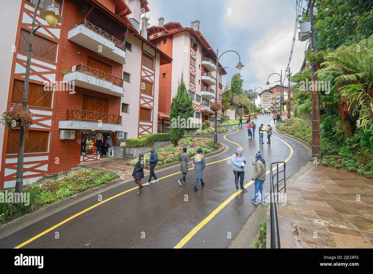 Gramado, RS, Brazil - May 17, 2022: Rua Torta street, a street with ...