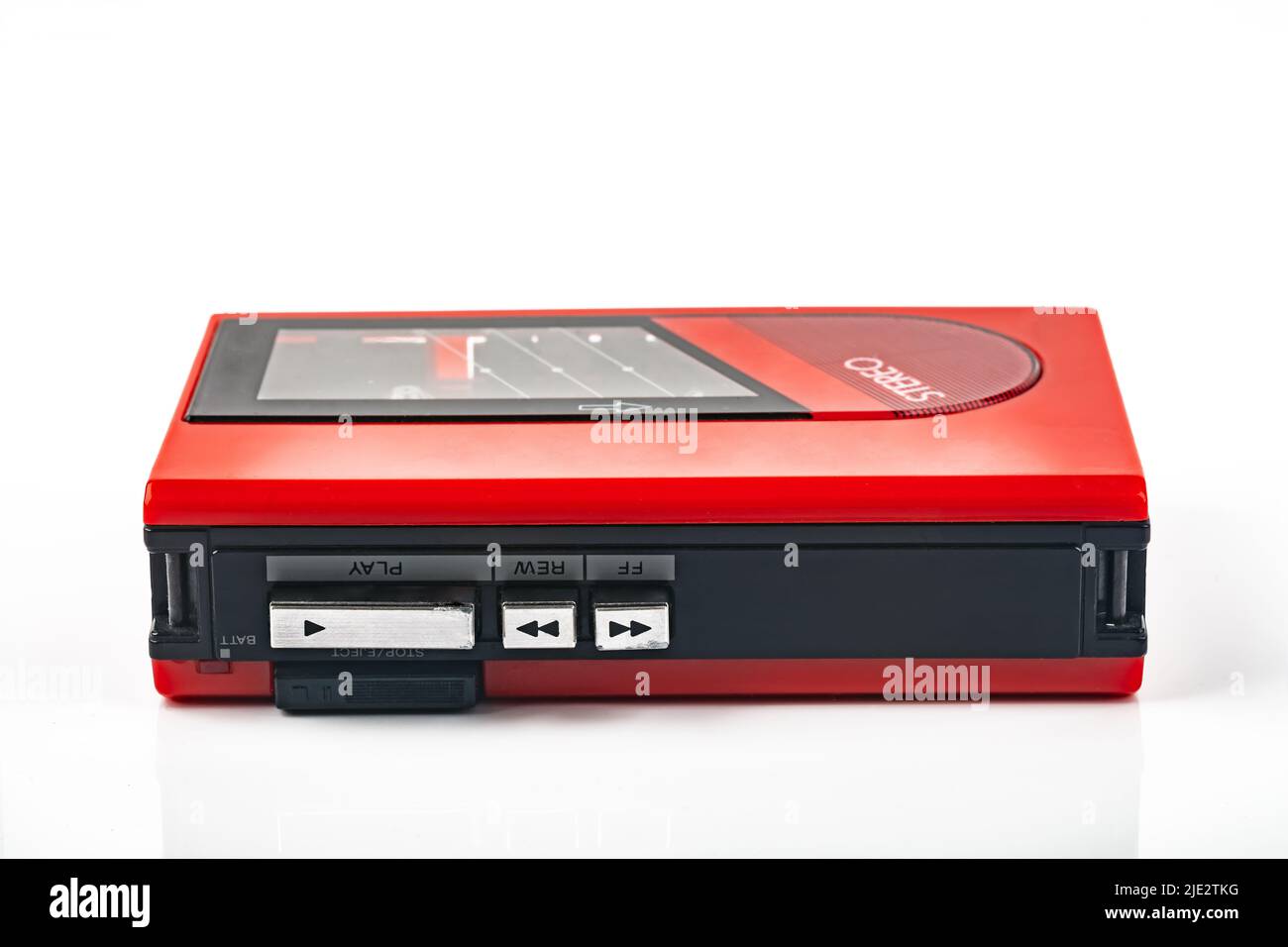 Beautiful red vintage audio cassette player over white background Stock ...