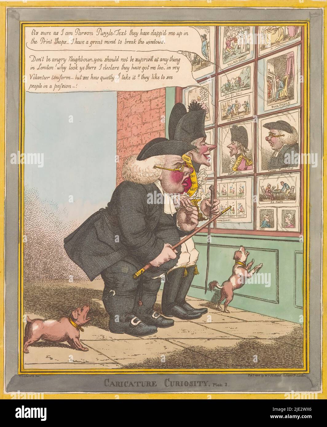 Two men in front of the window of a print shop, Caricature Curiosity ...