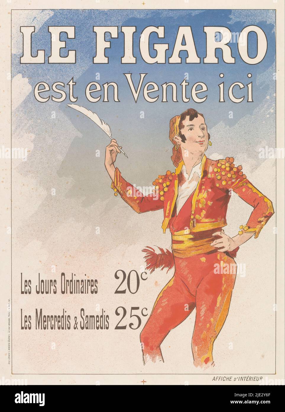 Advertising bill for Le Figaro, Figaro holding a quill in his right ...