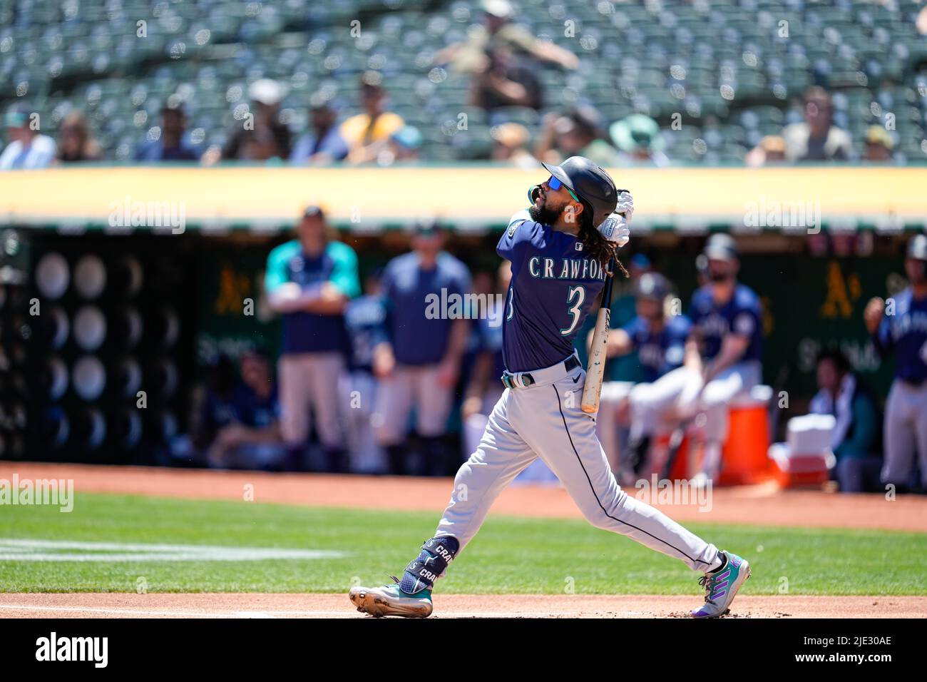Seattle Mariners Infielder J.P. Crawford (3) at bat during an MLB game ...