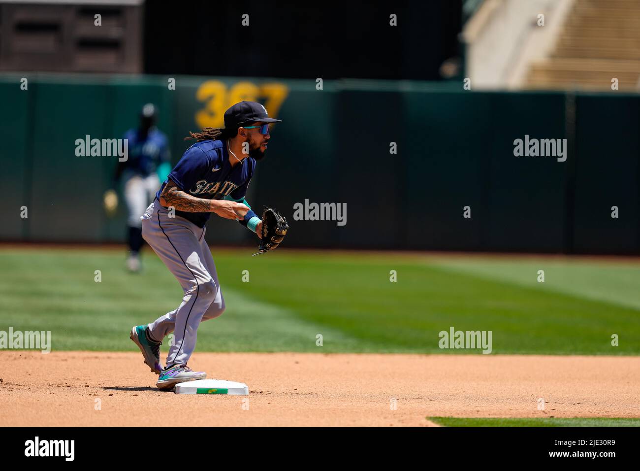 Seattle Mariners Infielder J.P. Crawford (3) tags second base for an ...