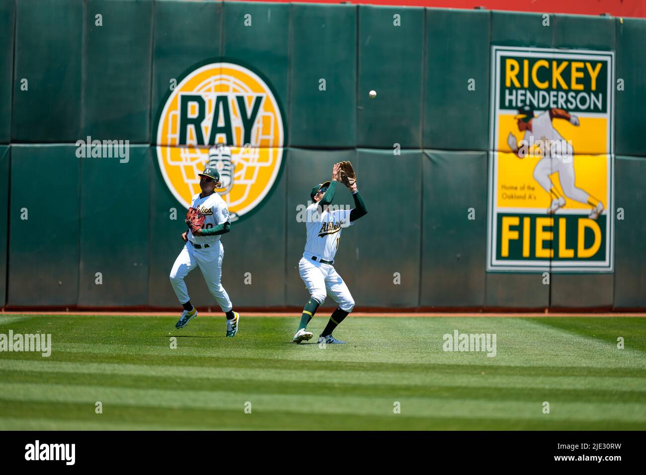 Oakland Athletics Outfielder Chad Pinder (10) catches the ball for an ...