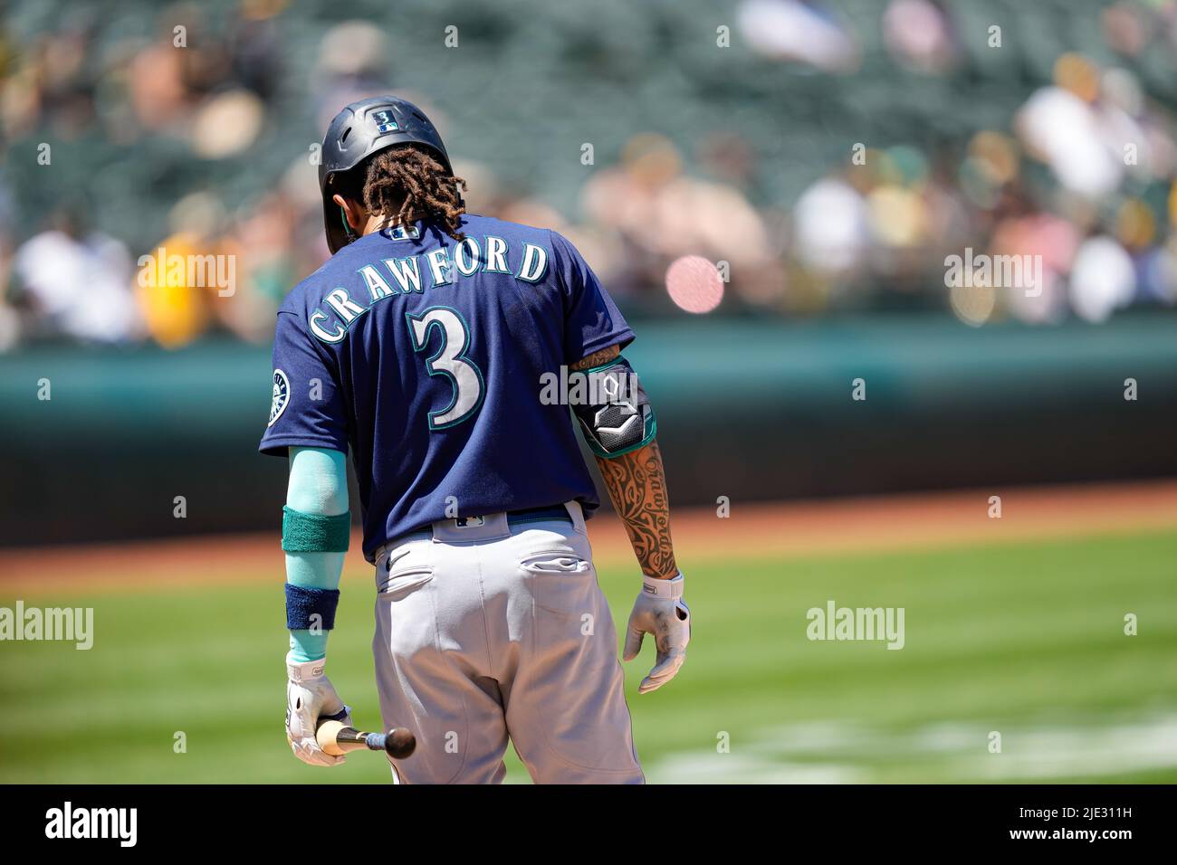 Seattle Mariners Infielder J.P. Crawford (3) at bat during an MLB game ...