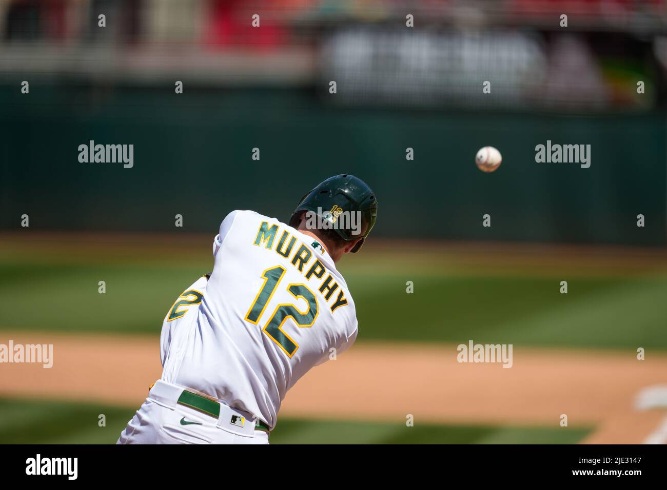 Oakland Athletics Catcher Sean Murphy (12) at bat during an MLB game ...