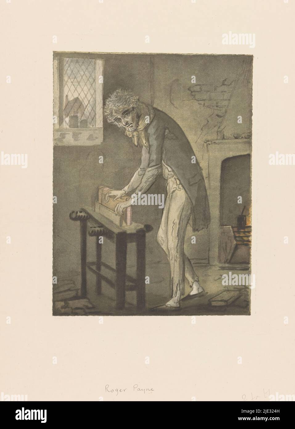 Portrait of bookbinder Roger Payne, Roger Payne, standing in his studio ...