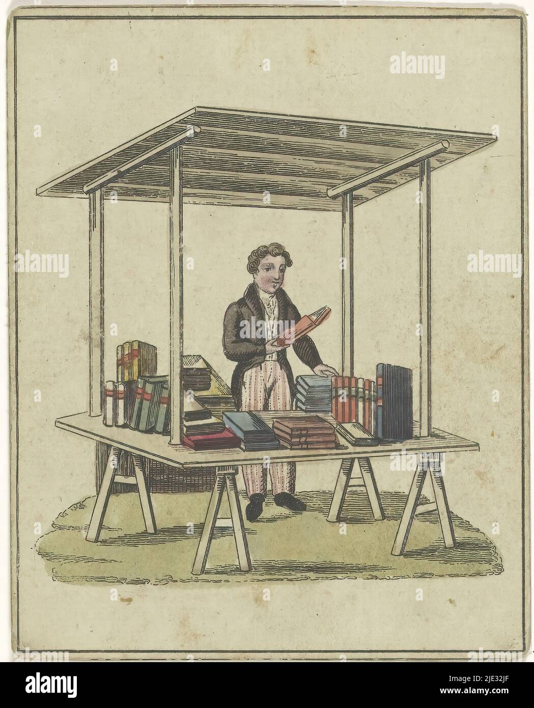 Bookseller in his stall, A bookseller has his stock deferred on a ...