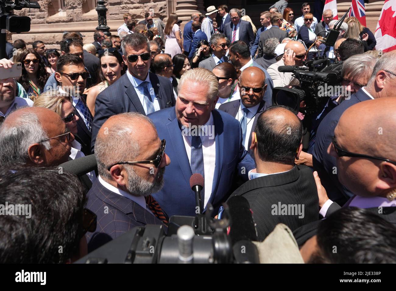 Premier Doug Ford greets members of the crowd following the swearing-in ...
