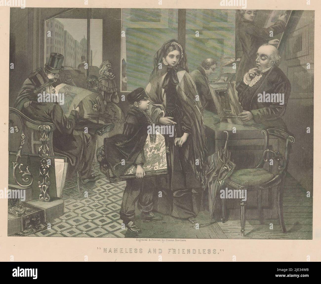 Mother and son at an art dealer, Nameless and friendless (title on ...