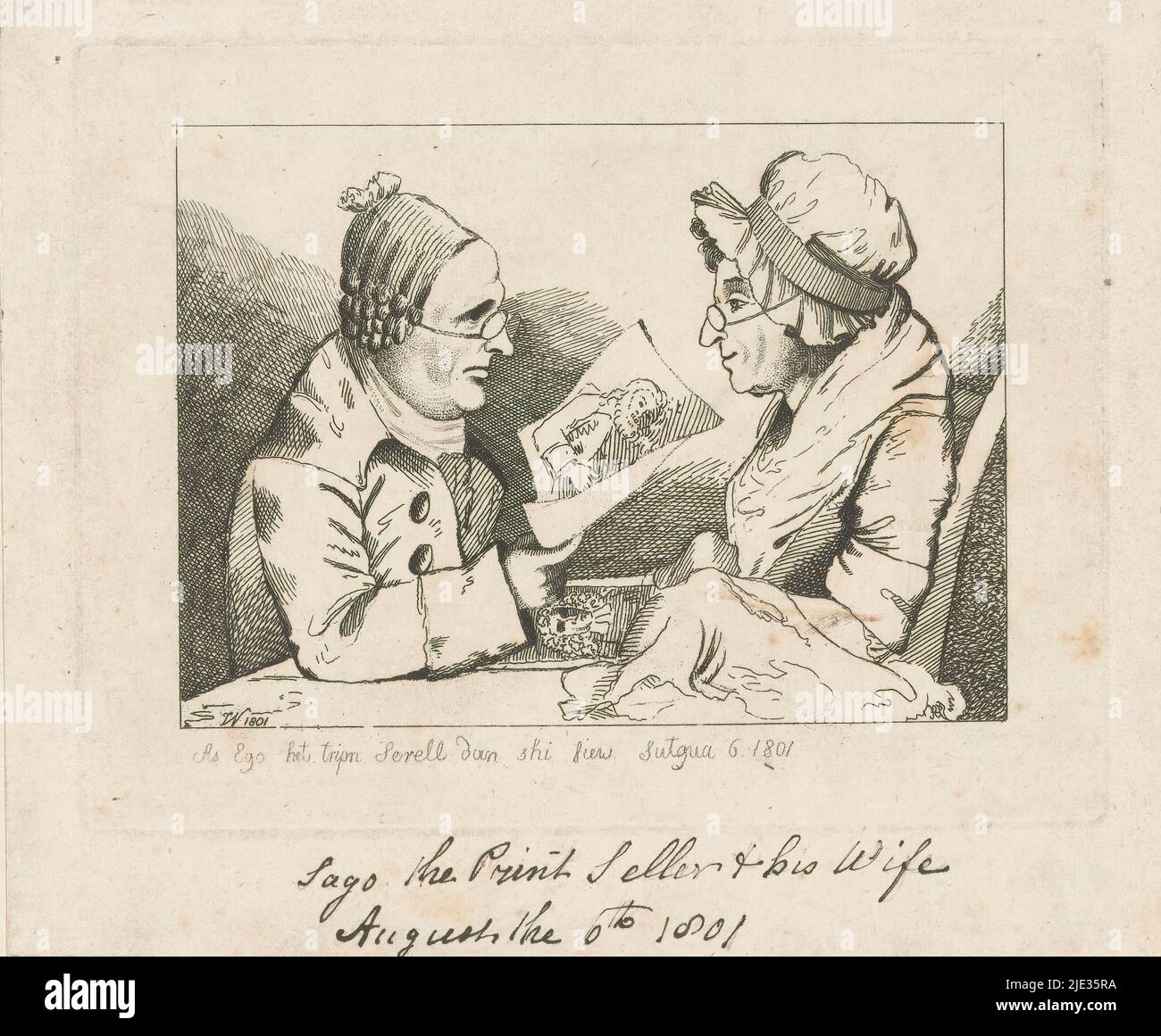 Portrait of print seller John Seago and his wife, As ego het tripn ...