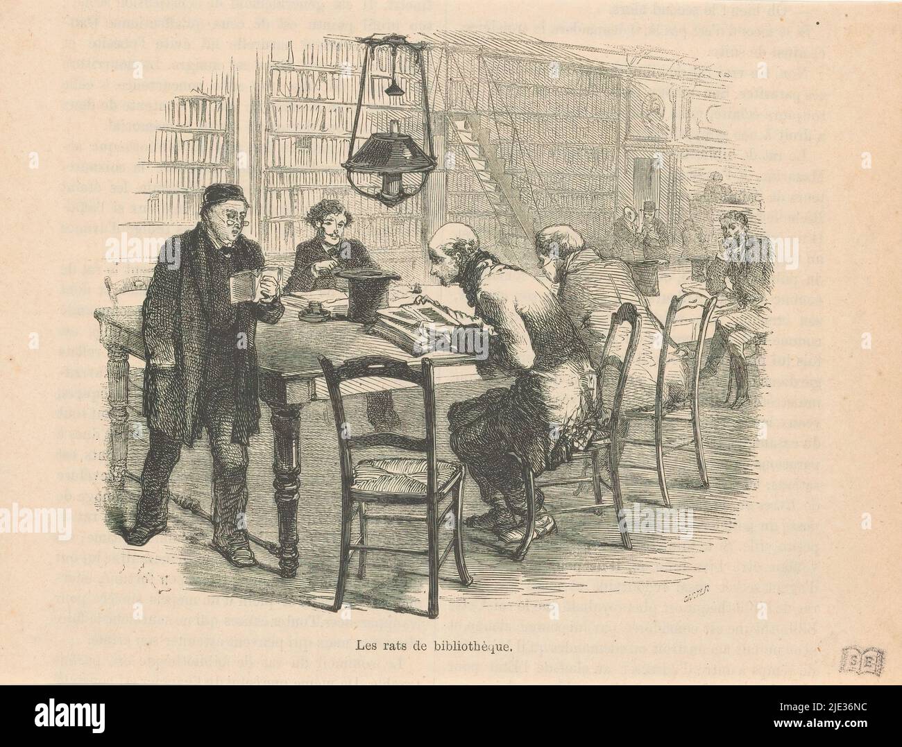 Reading room of a library, Les rats de bibliothèque (title on object ...