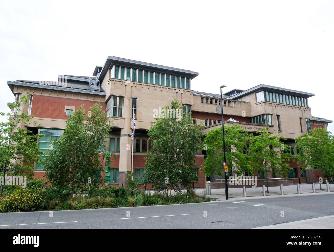 A broad street-view of the Law Courts in Sheffield city centre with ...